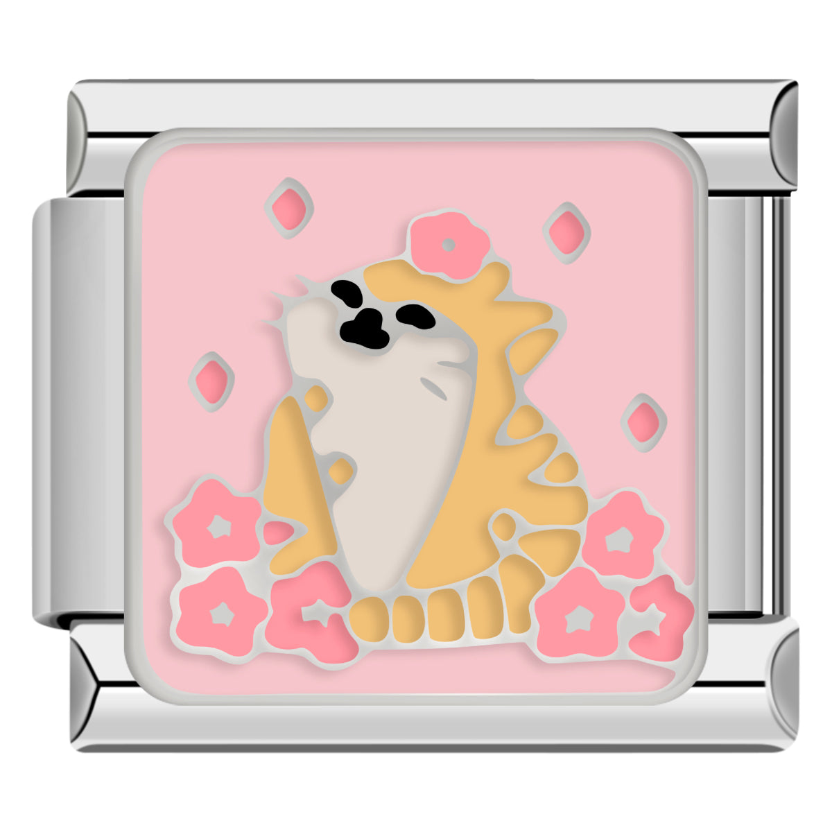 Italian Charm Bracelet Sleeping Kitty Bloom on Silver - CHARMSDIY