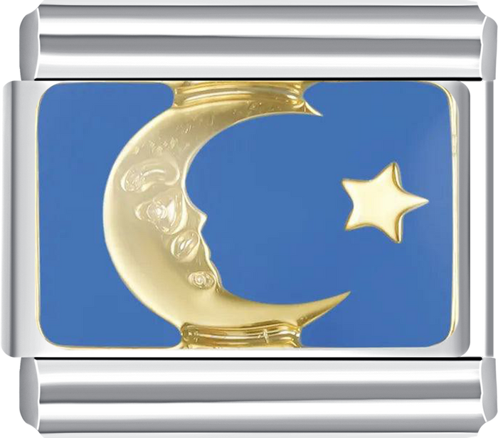 Italian Charm Bracelet Moon and its Star in the Sky on Silver - CHARMSDIY