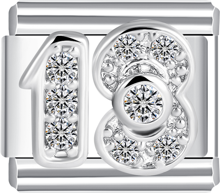 Number 18 in Silver and White Stones on Silver - CHARMSDIY