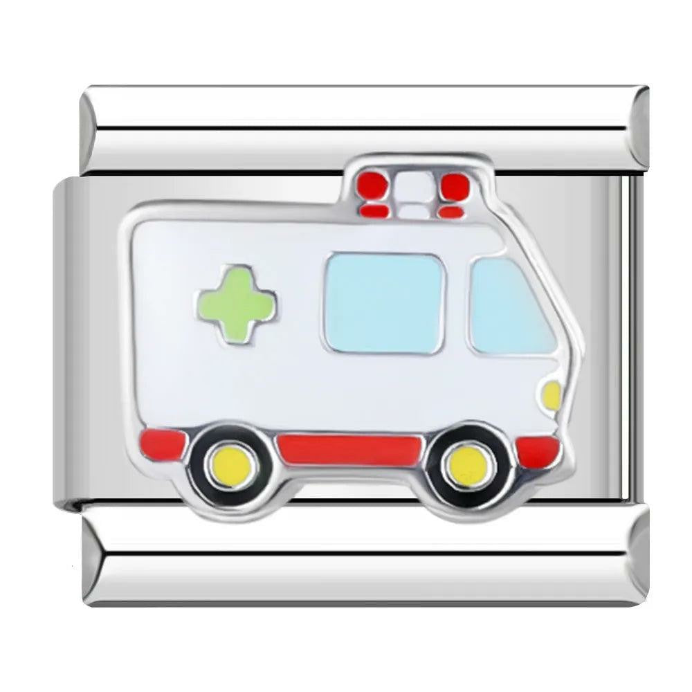 Italian Charm Bracelet Ambulance Car on Silver - CHARMSDIY